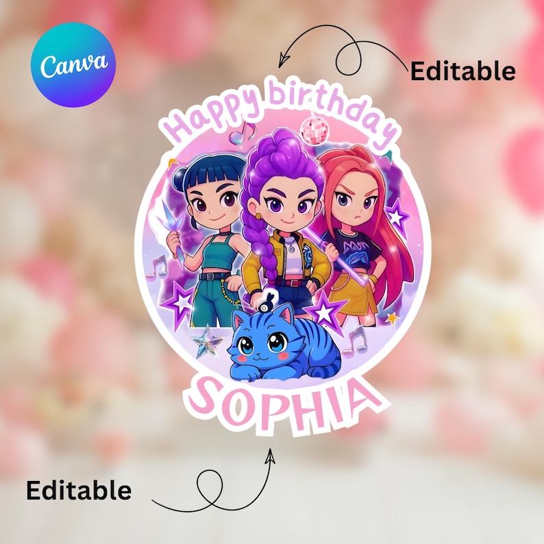 Editable Kpop Demon Hunters Cake Topper | K-pop Huntrix Birthday Party ...