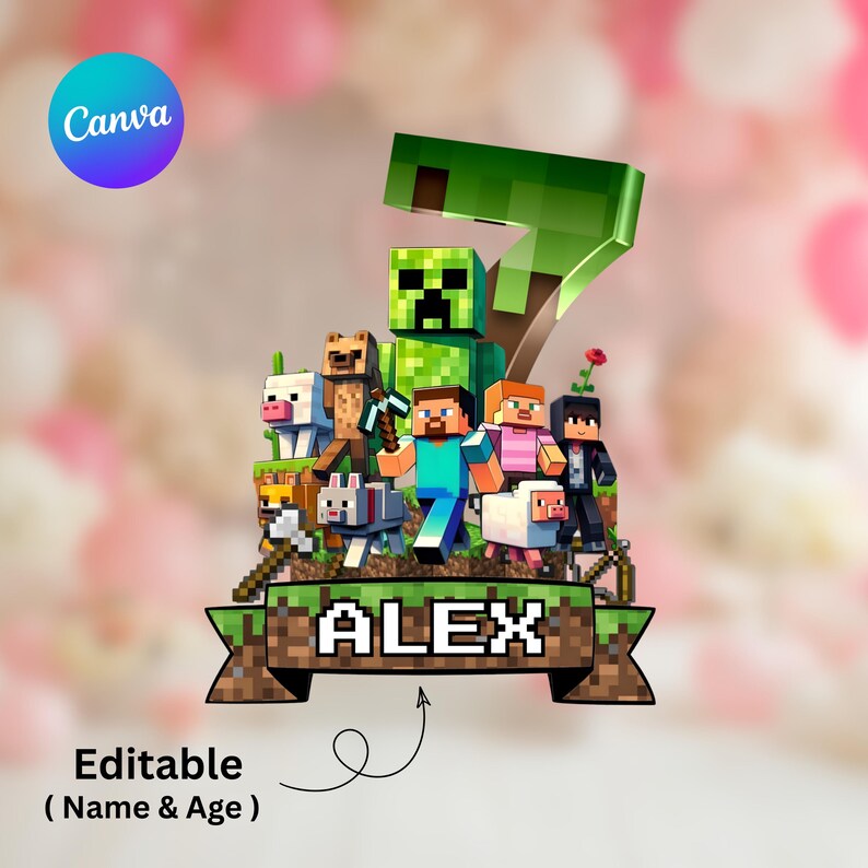 Pixel Game Birthday Cake Topper | Editable Name & Age (digital Download ...
