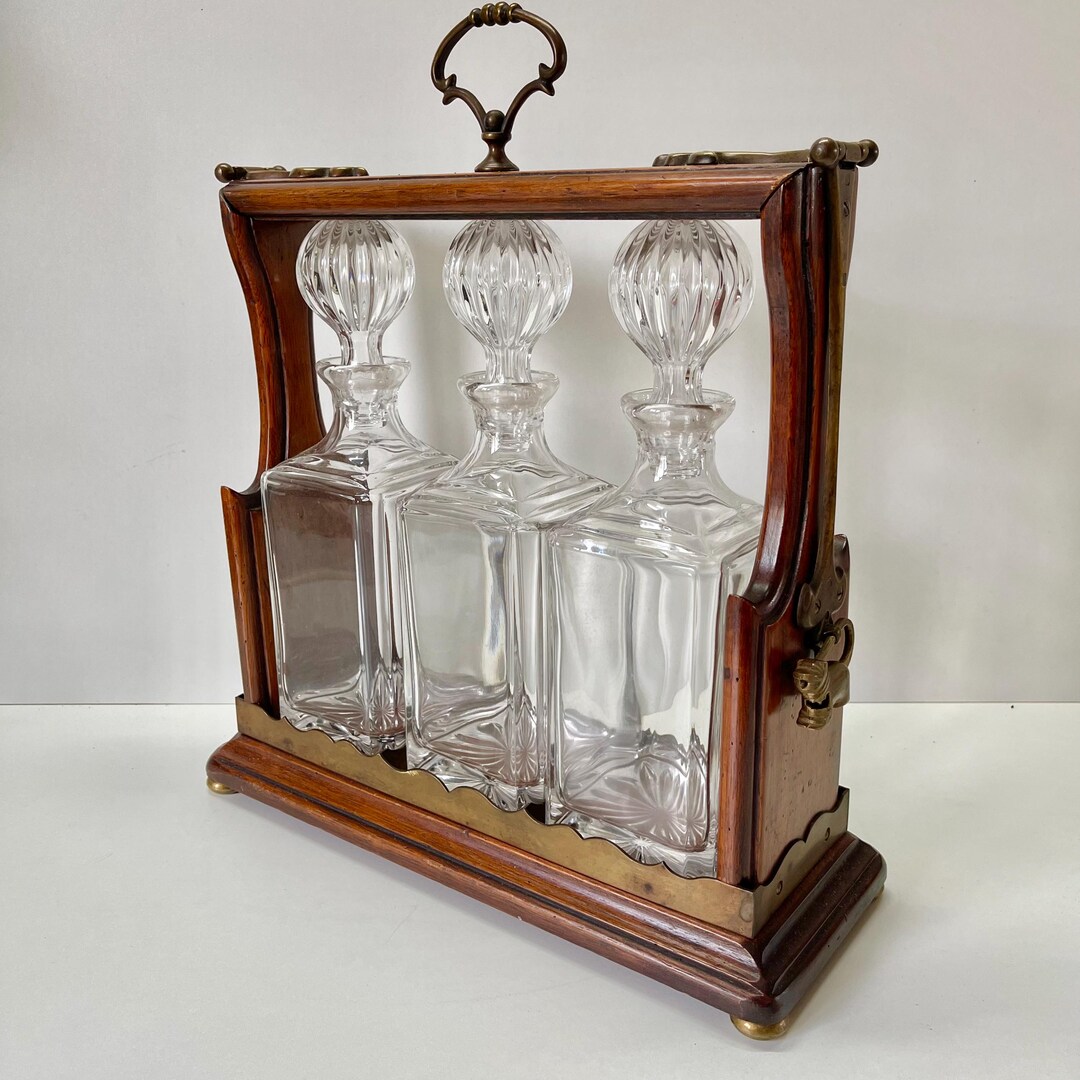 Antique English Tantalus Set With Three Liquor Decanters, Ca. 1920 - Etsy