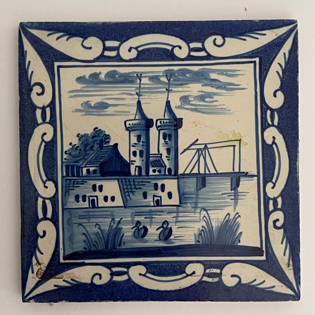 Antique Delft Blue Tile With a Laurel Border - Delftware Factory, Ca ...