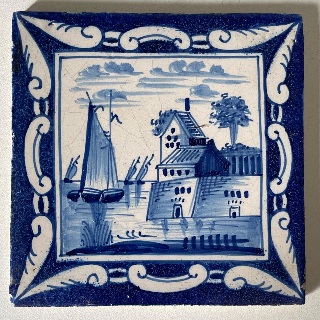 Antique Delft Blue Tile With a Laurel Border - Delftware Factory, Ca ...