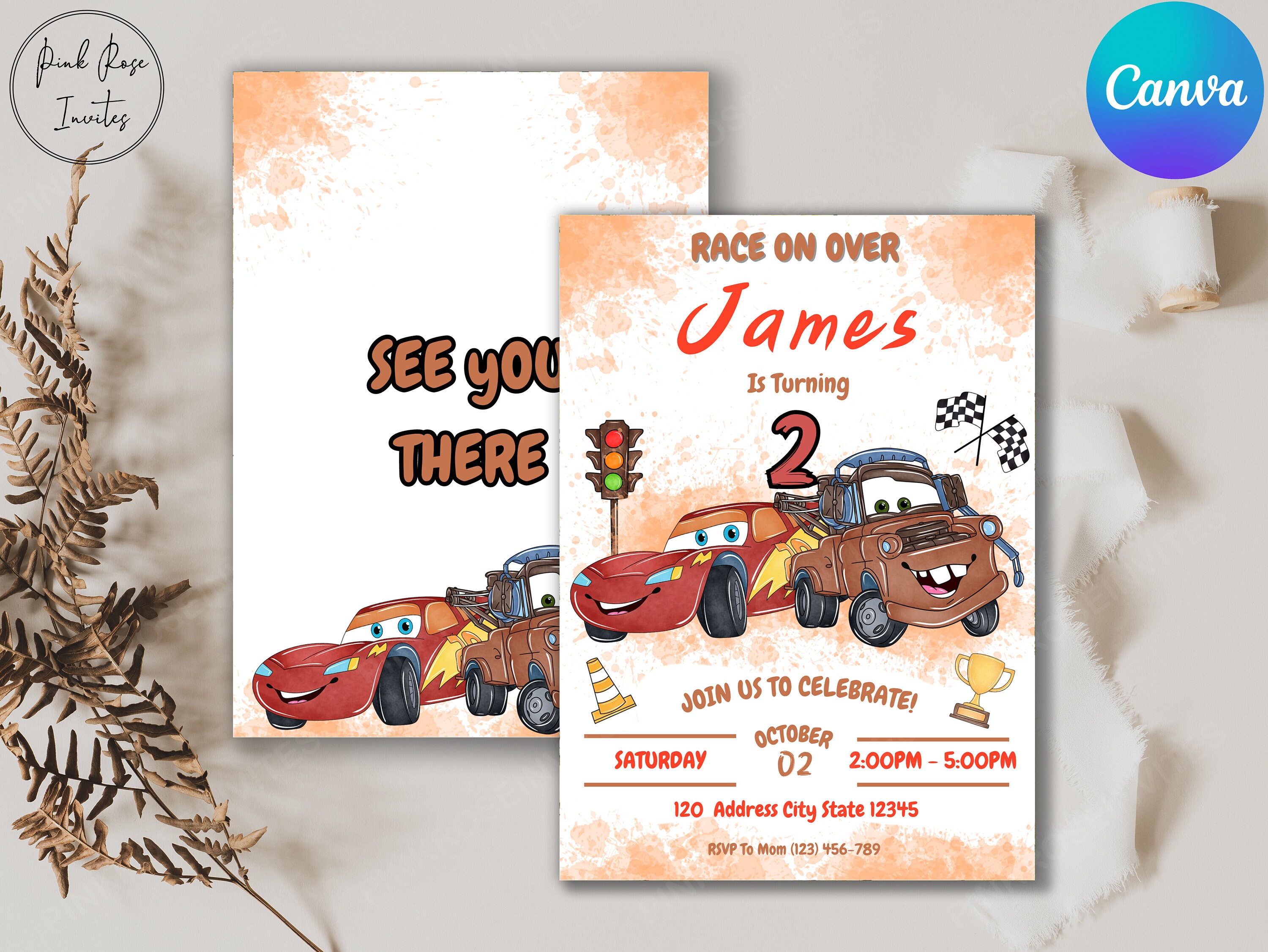 Invitation Cars Editable Watercolor Cars Birthday Invitation Printables ...