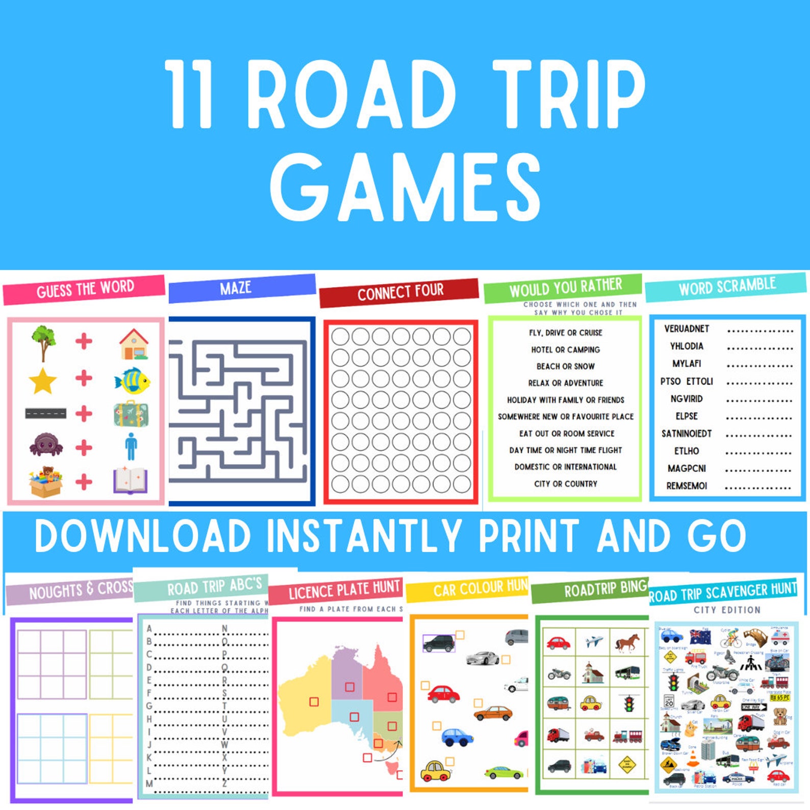 Road Trip Entertainment Bundle Printable, Road Trip Games, Kids Travel ...