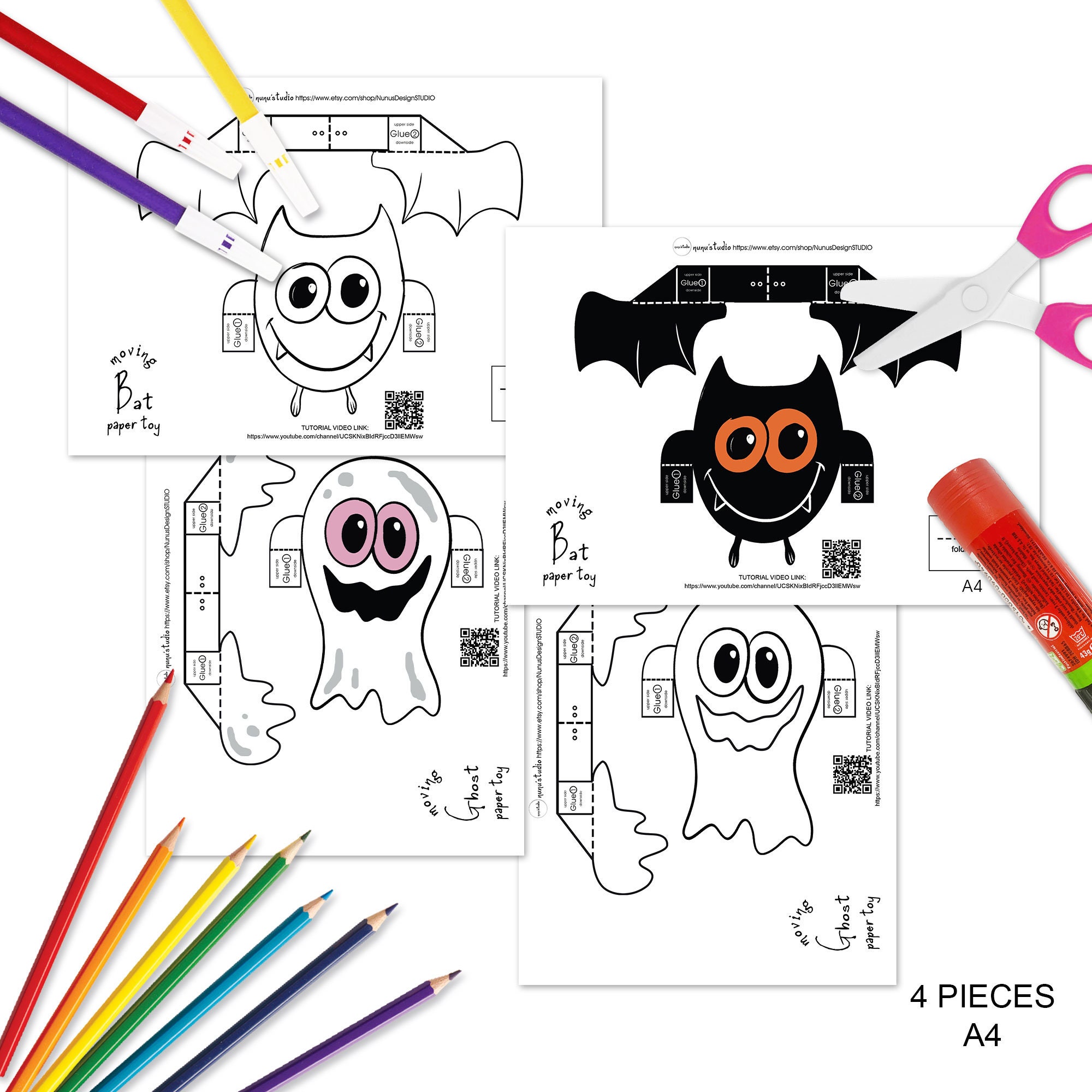 Printable Movable Halloween Paper Doll, Paper Bat Doll, Paper Ghost ...