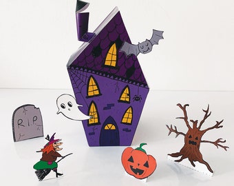 Haunted House Paper Craft Activity, Printable Halloween Craft House ...