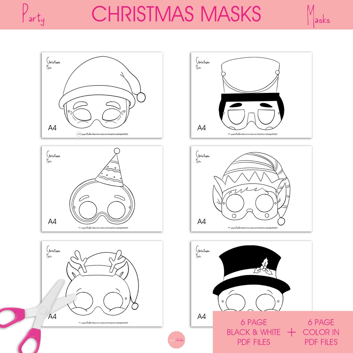 Printable Christmas Masks: Santa, Snowman, Elf (PDF Download) - Etsy