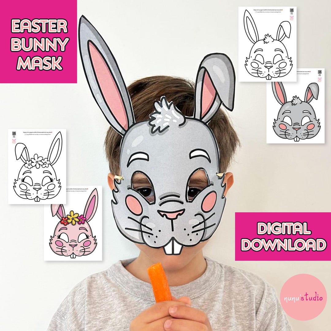 DIY Easter Bunny Mask, Printable Kids Craft for Easter Party, DIY Craft ...