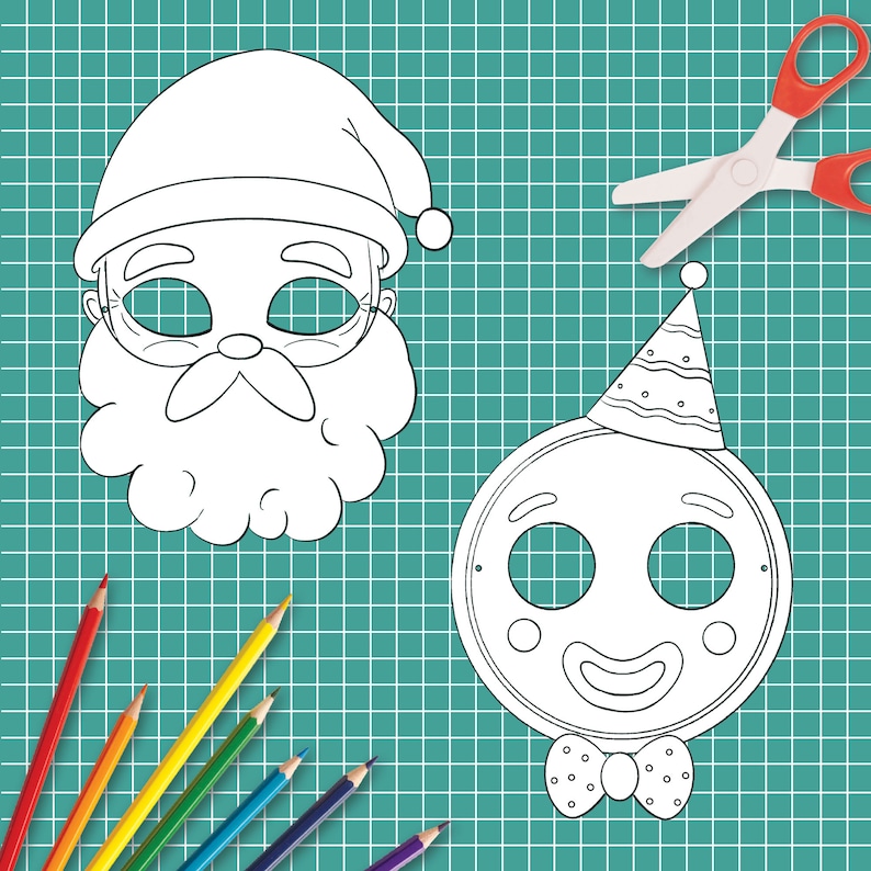 Printable Christmas Character Masks: Coloring Costume (PDF Download) - Etsy