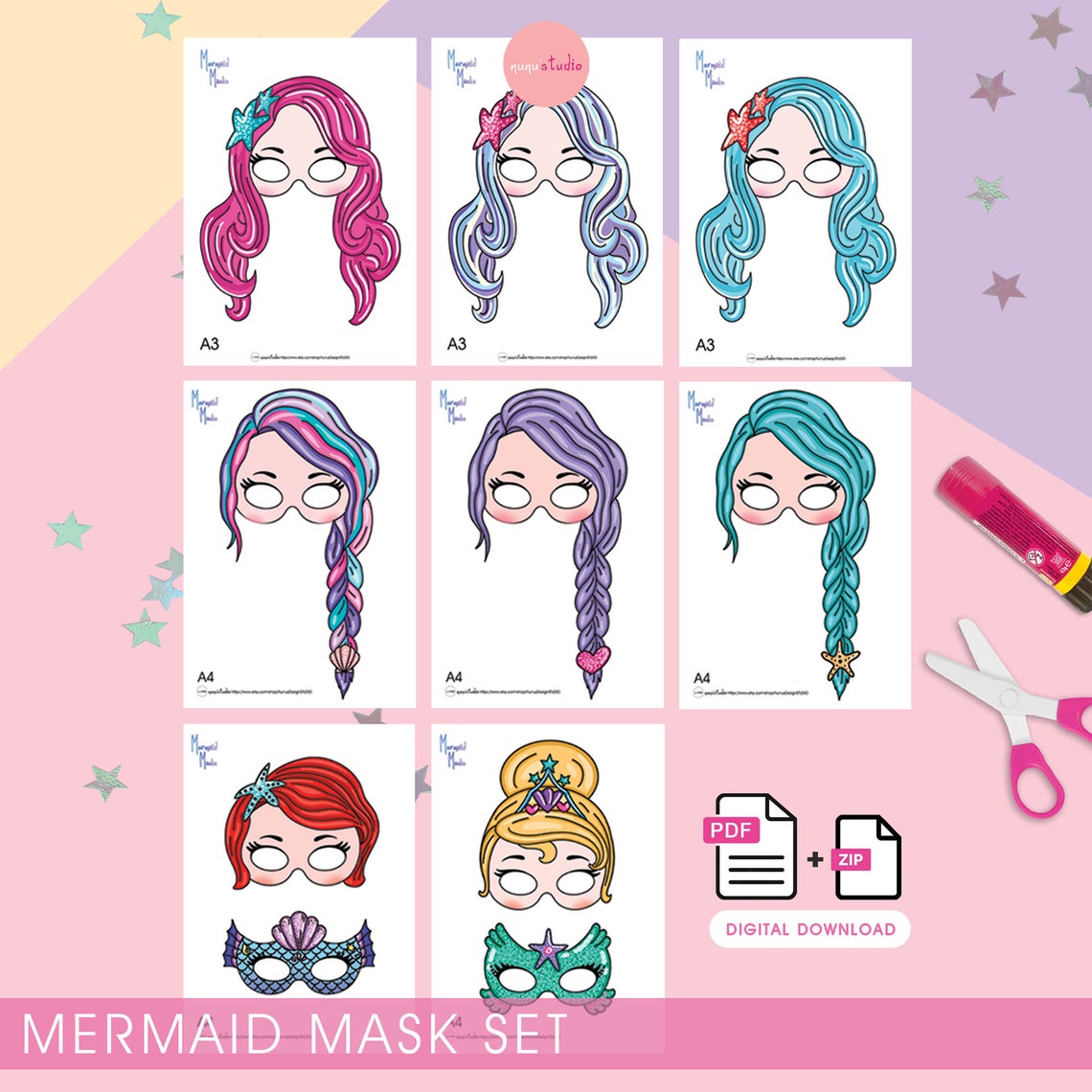 Mermaid Masks, Printable Mermaid Masks, Printable Mermaid Costume ...