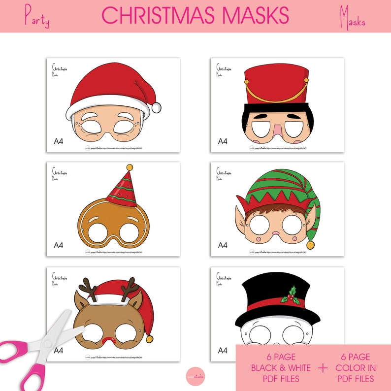 Christmas Masks, Printable Christmas Masks, Christmas Costume ...