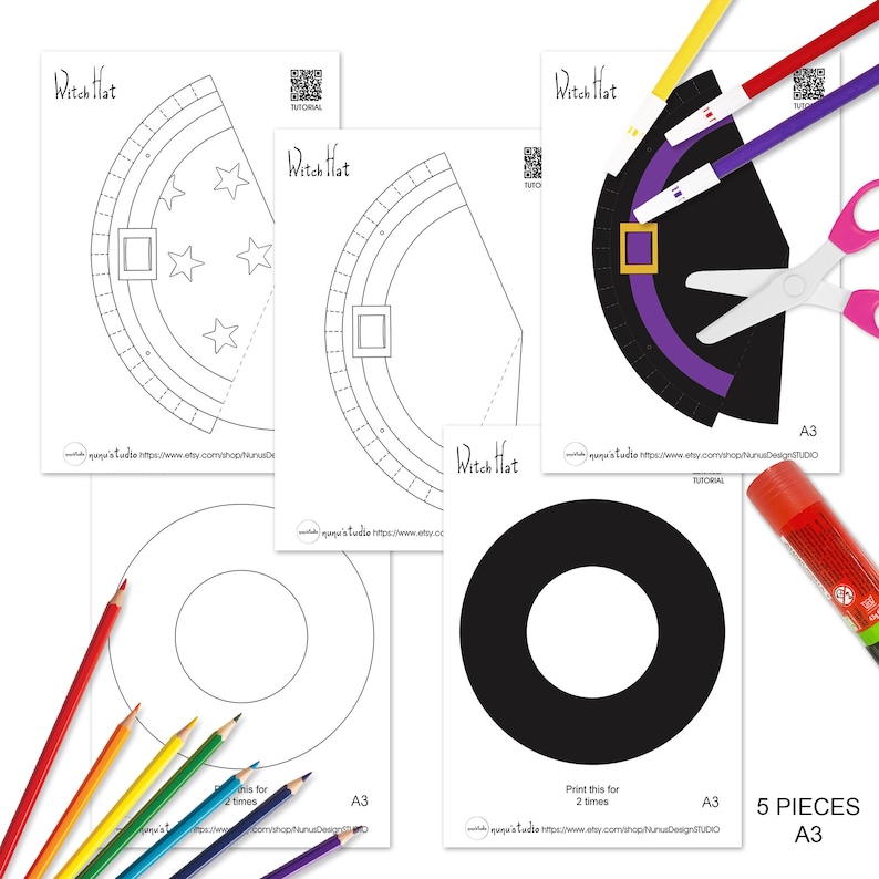 Printable Halloween Witch Hat Craft: DIY Coloring Activity (digital ...