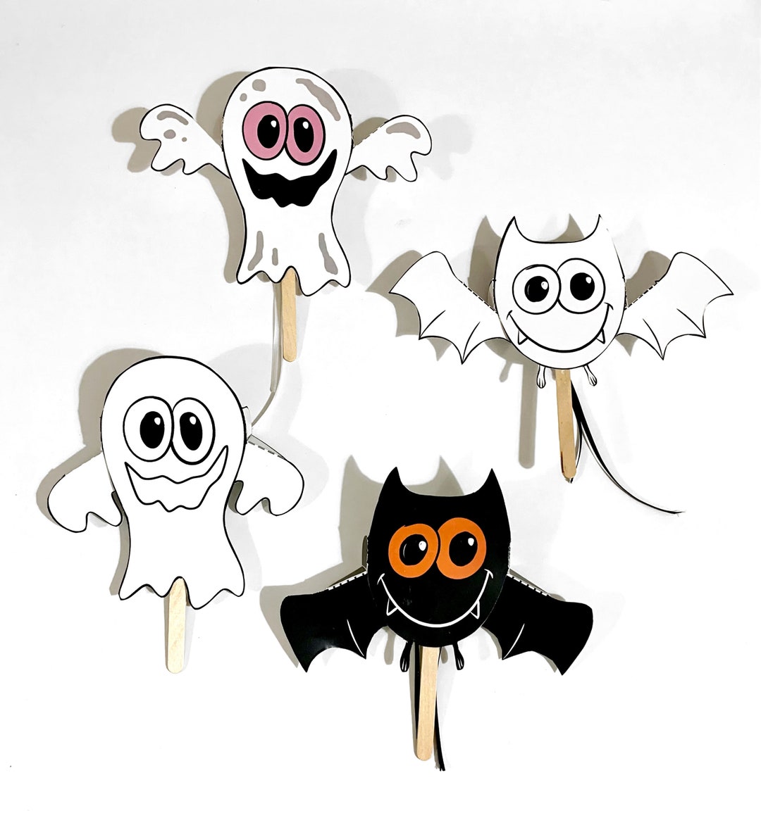 Printable Movable Halloween Paper Doll, Paper Bat Doll, Paper Ghost ...