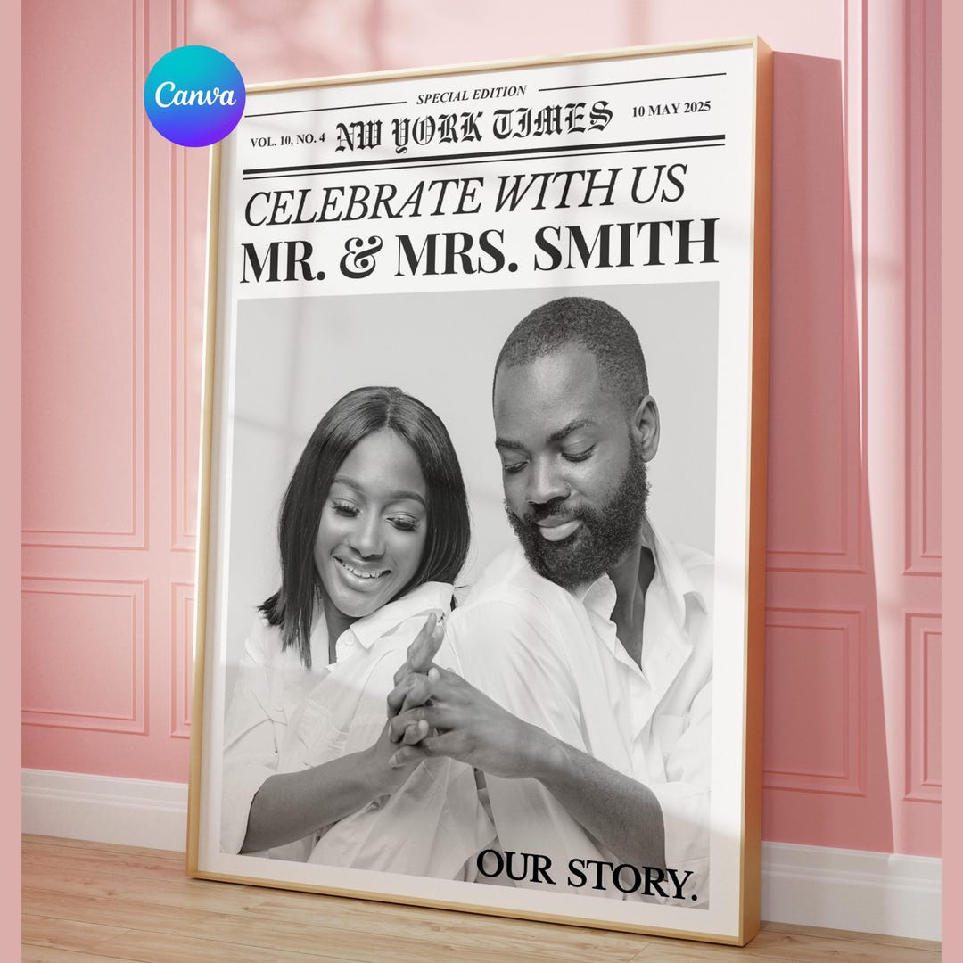 Canva Custom Newspaper Print Digital, Wedding Custom Newspaper Print ...