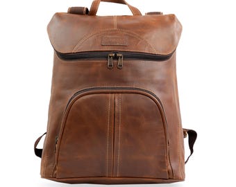 Full Grain Leather Backpack Multipurpose Travel School Office Shoulder ...