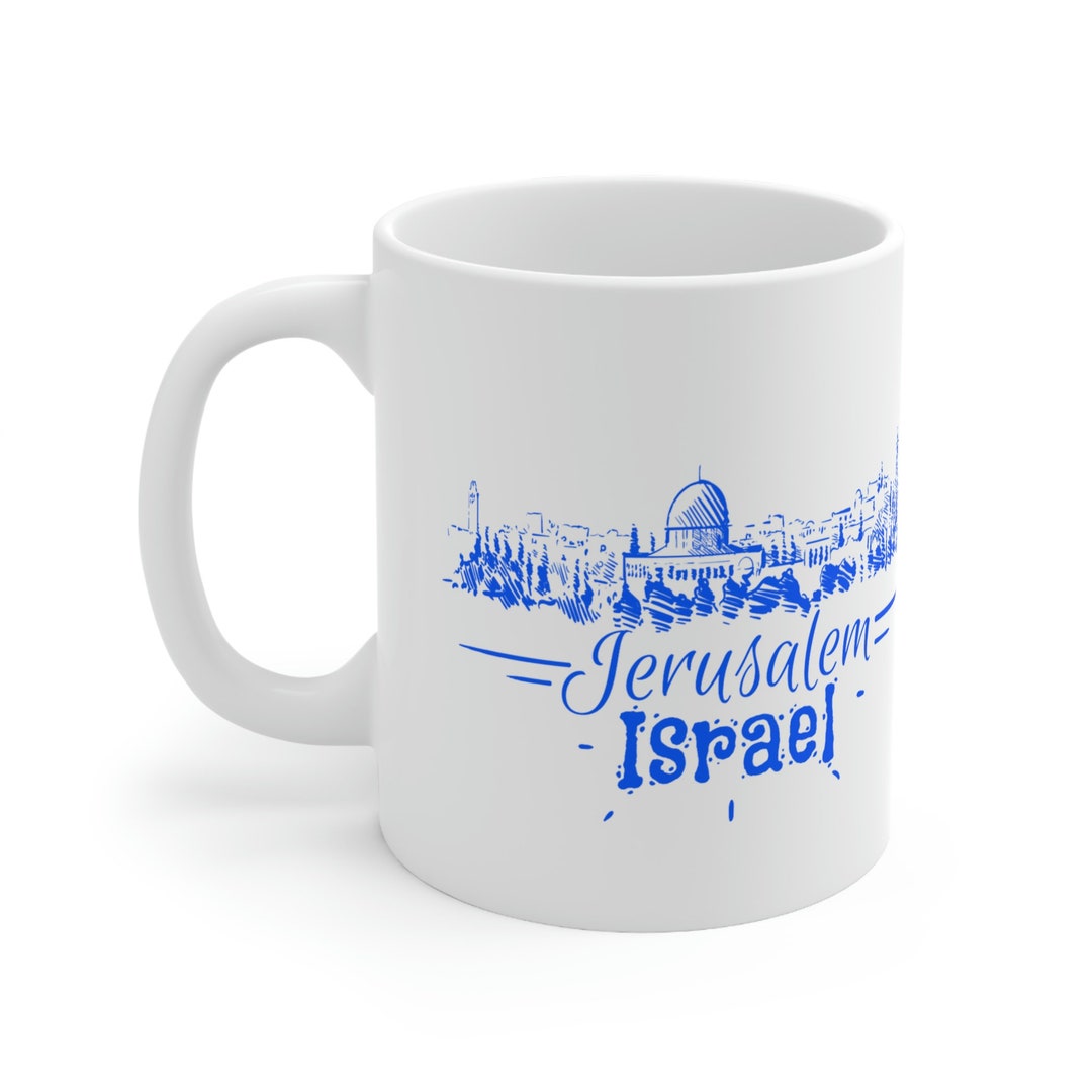 Jerusalem Israel, Hand Drawn Vintage Cityscape Ceramic Coffee Mug, 11oz ...