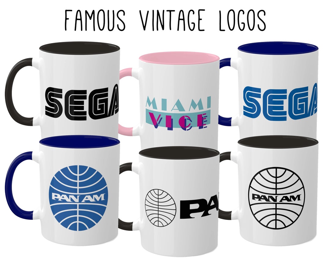 6 Vintage Logo Mugs Famous Logos on Colorful Ceramic Mugs - Etsy