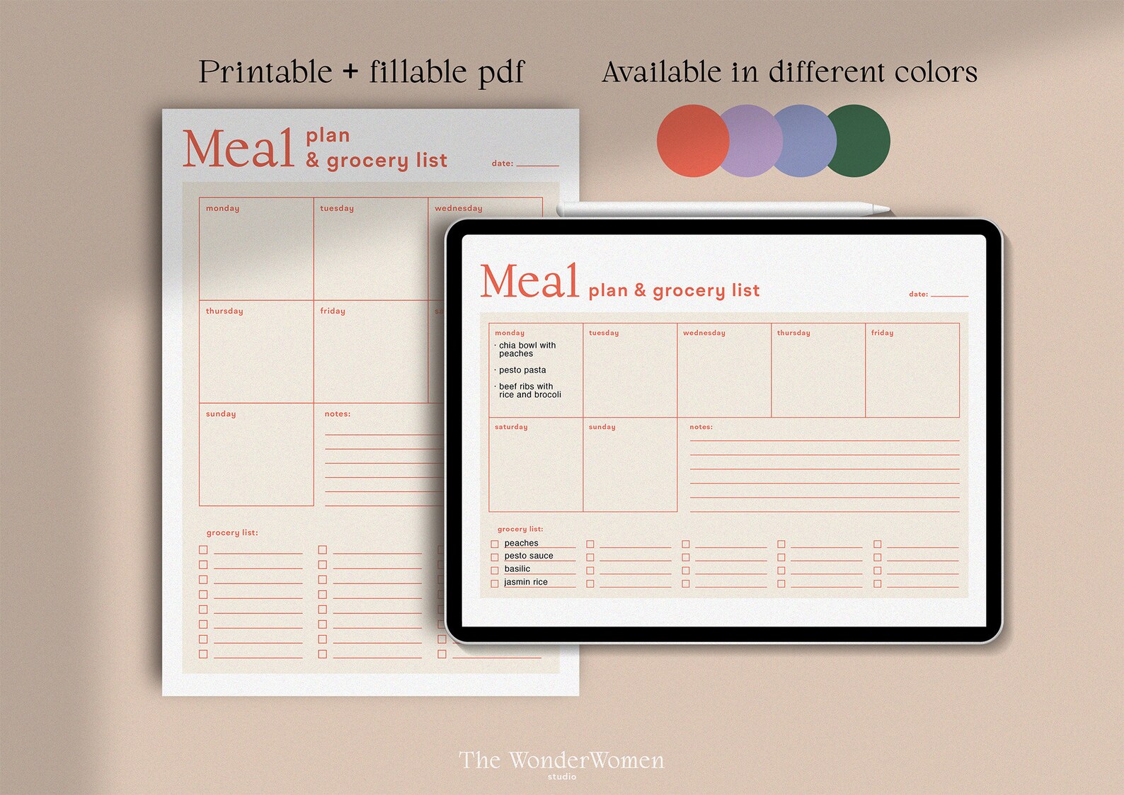 Printable or Digitally Fillable Meal Plan and Grocery List - Etsy