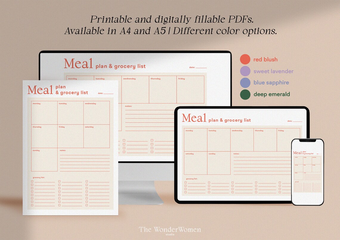 Printable or Digitally Fillable Meal Plan and Grocery List - Etsy