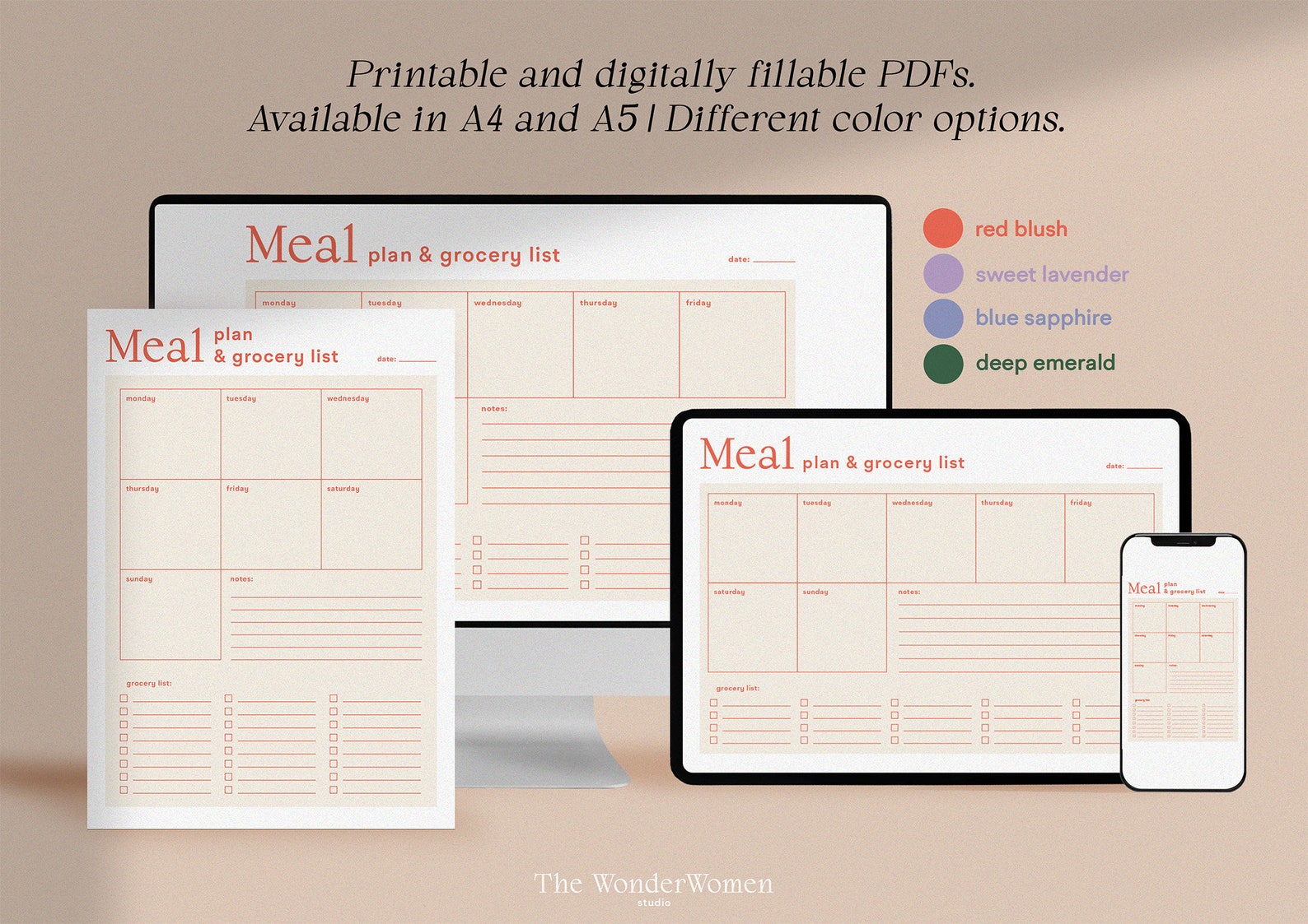 Printable or Digitally Fillable Meal Plan and Grocery List - Etsy