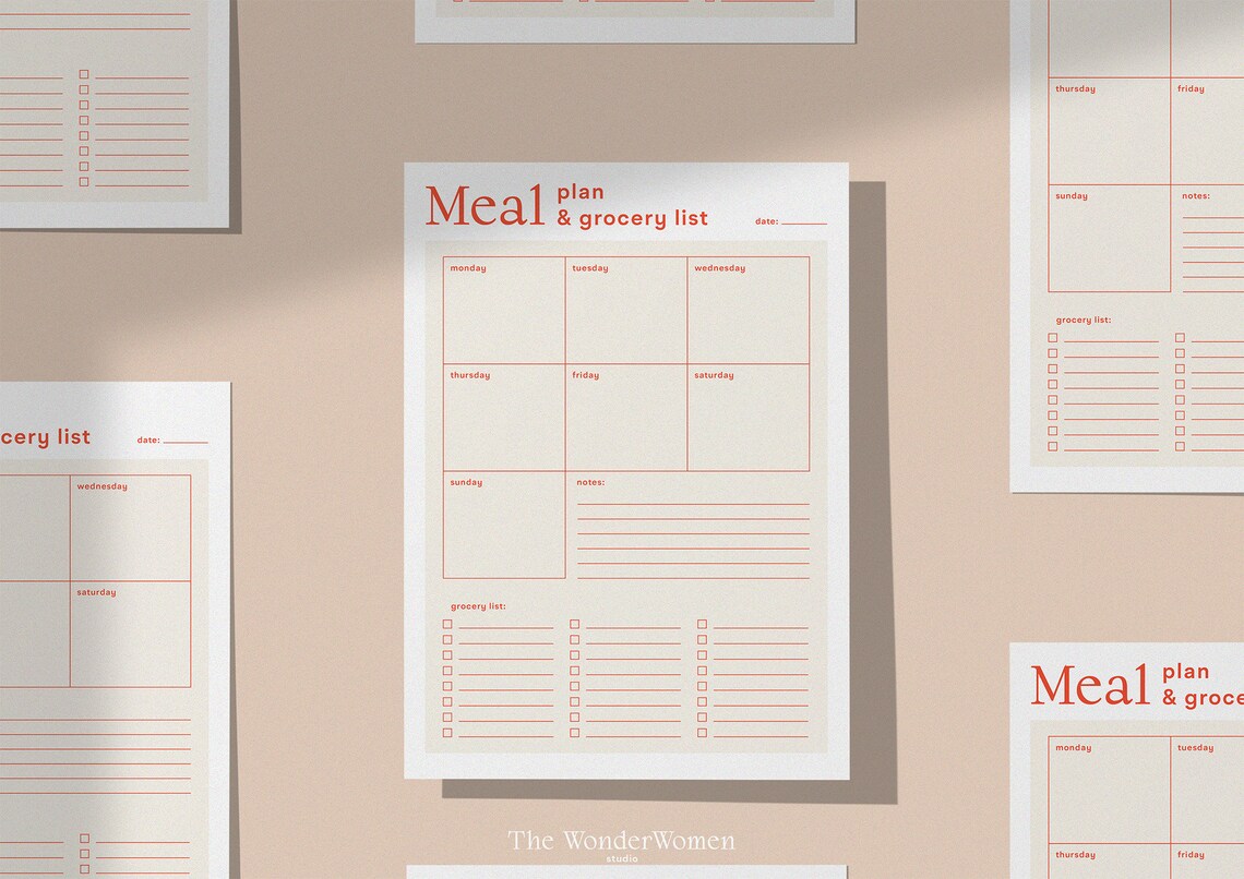 Printable or Digitally Fillable Meal Plan and Grocery List - Etsy