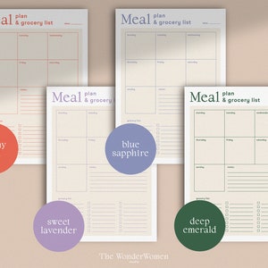 Printable or Digitally Fillable Meal Plan and Grocery List - Etsy