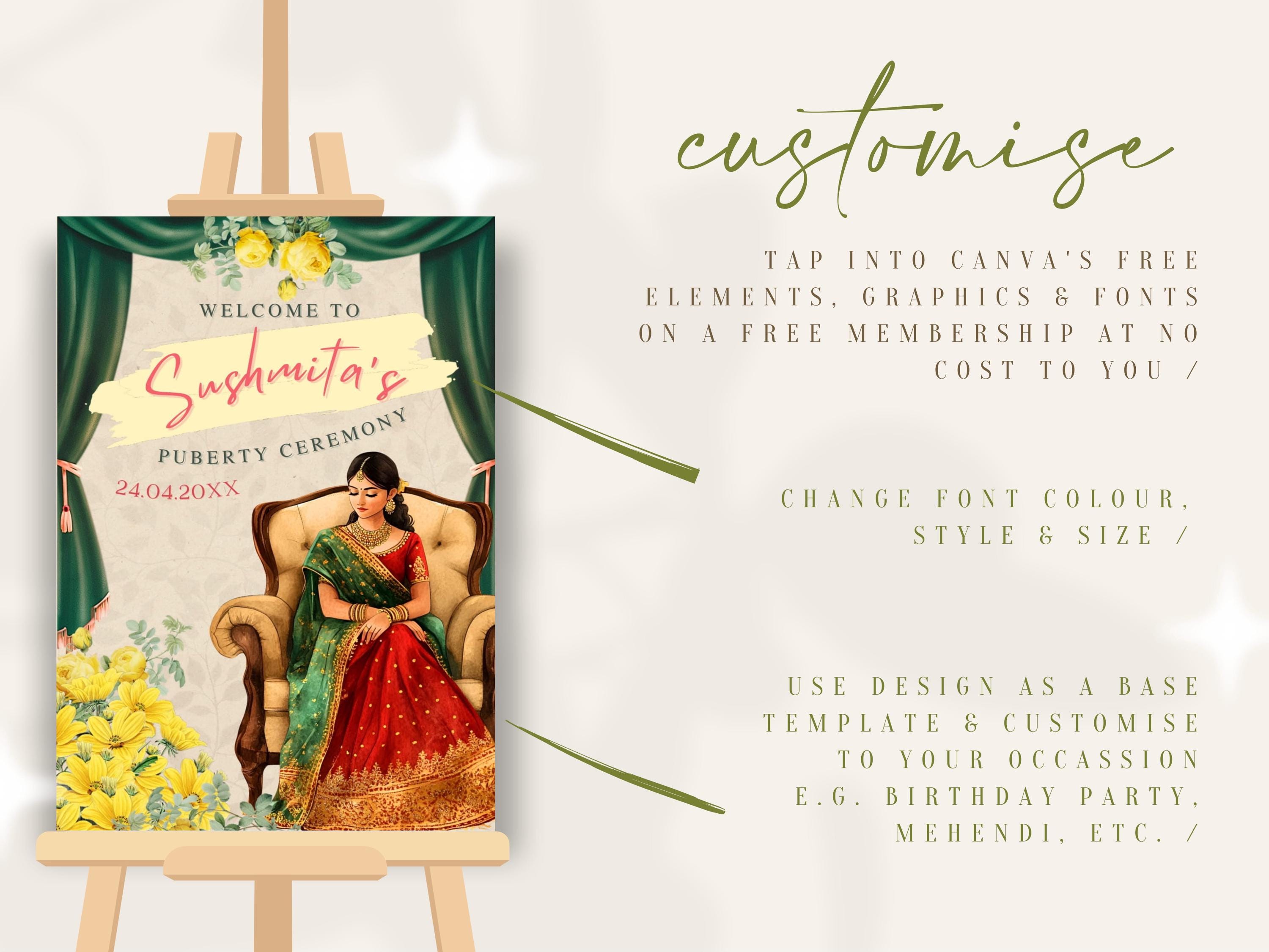 Puberty Ceremony Welcome Sign Indian Welcome Sign Half Saree Welcome ...
