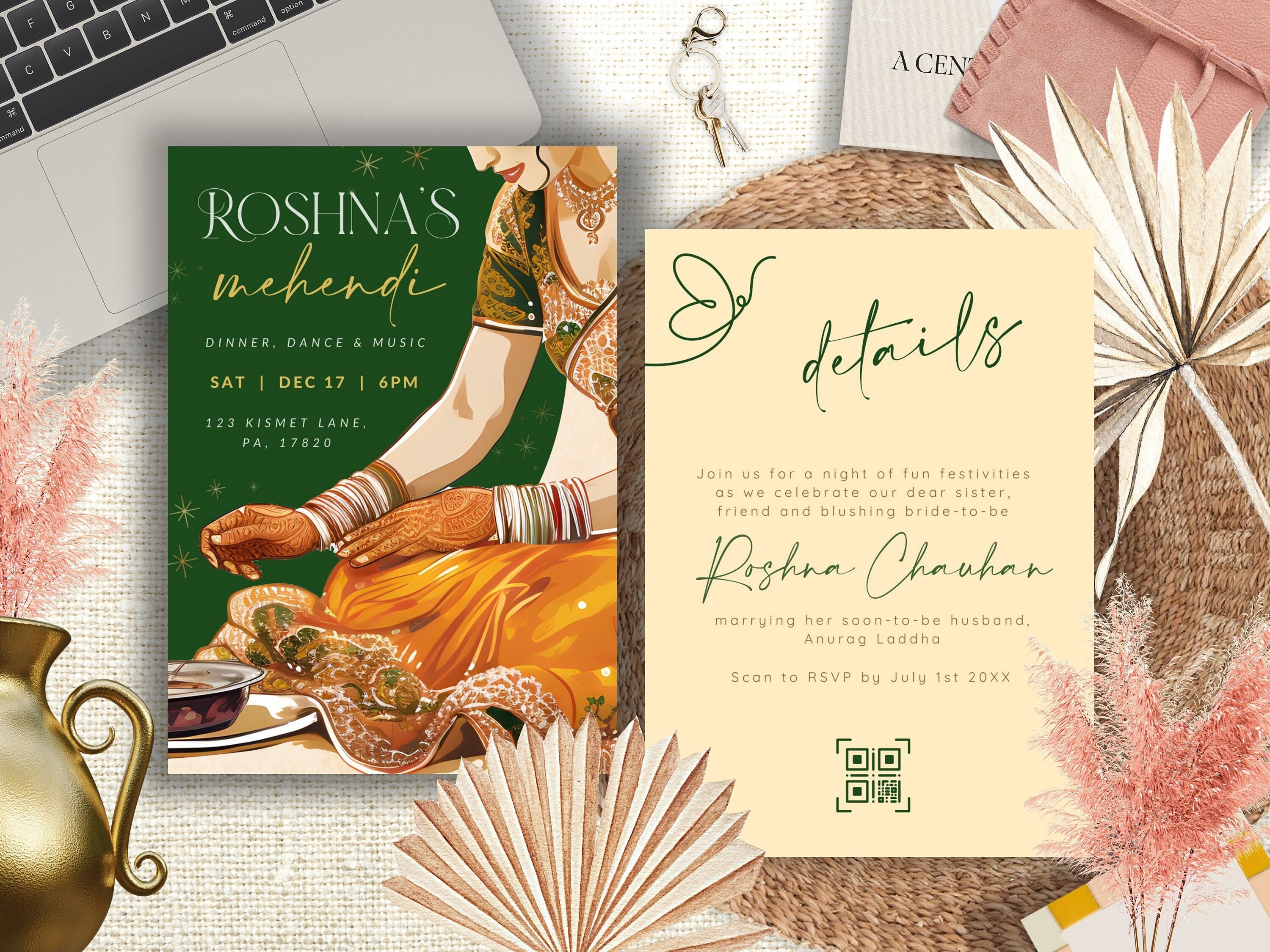 Mehendi Wedding Invite Party Mehndi Card Digital Henna - Etsy