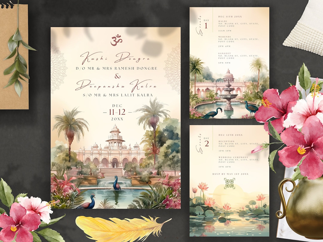 Traditional Indian Wedding Invitation Illustration Indian Mughal ...