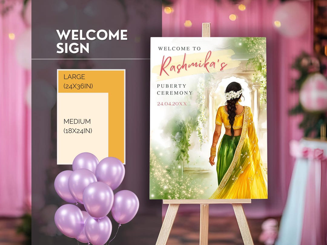 Puberty Ceremony Welcome Sign Indian Welcome Sign Half Saree Welcome ...