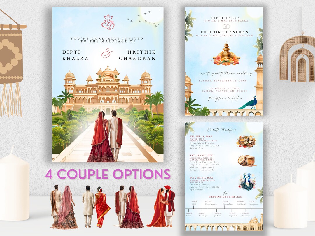 Traditional Indian Wedding Invitation Fort Indian Mughal Wedding ...