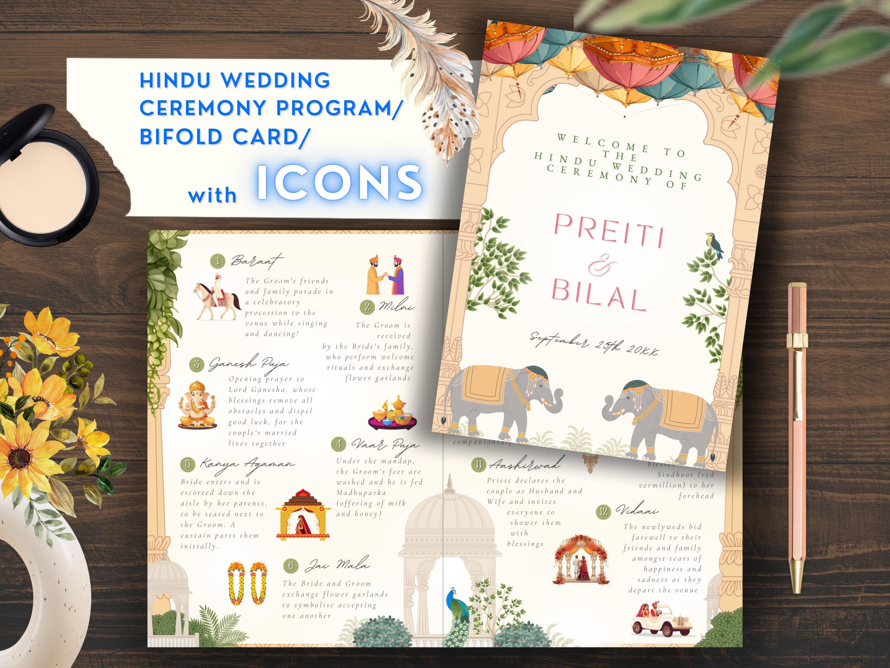 Hindu Wedding Program Guide Ceremony Indian Wedding Program Shaadi ...