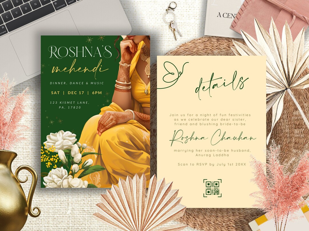 Mehendi Wedding Invite Party Mehndi Card Digital Henna Invitation ...