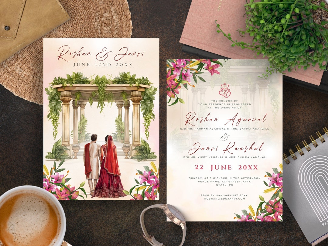 Indian Wedding Invitation Illustration Hindu Digital Invitation Hindu ...