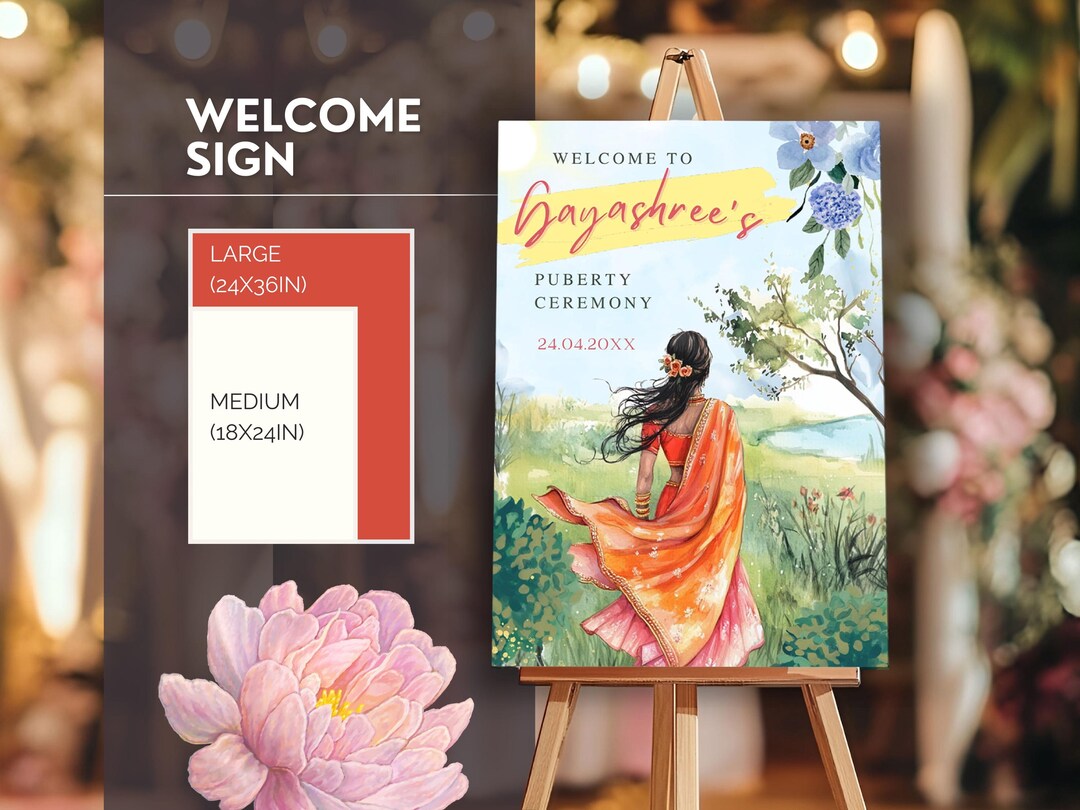 Puberty Ceremony Welcome Sign Indian Welcome Sign Half Saree Welcome ...
