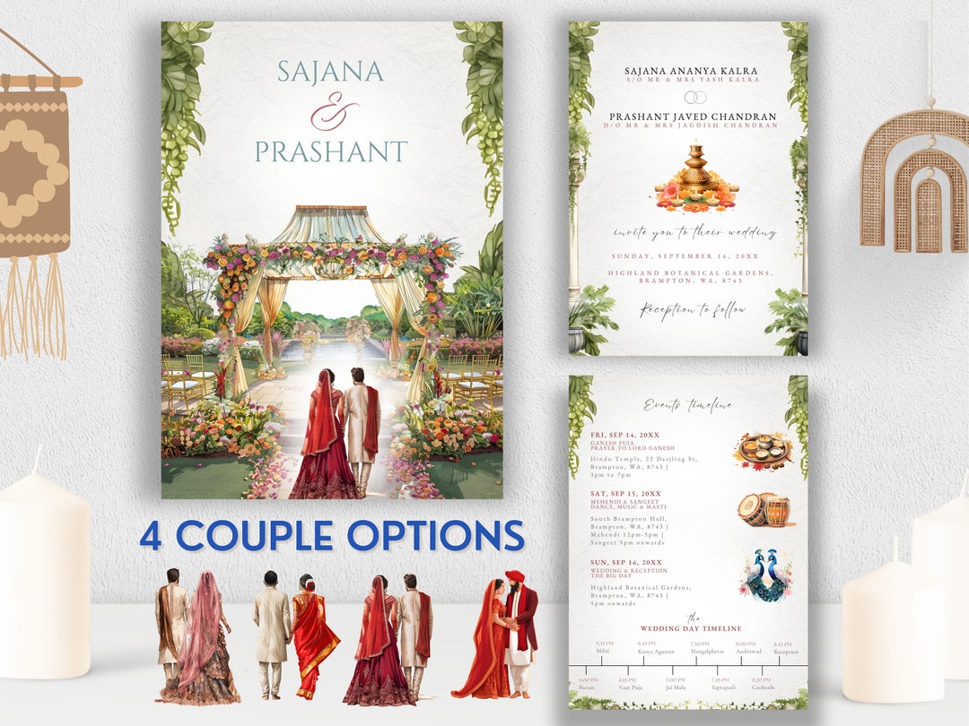 Botanic Garden Wedding Indian Invitation Illustration Indian Outdoor ...