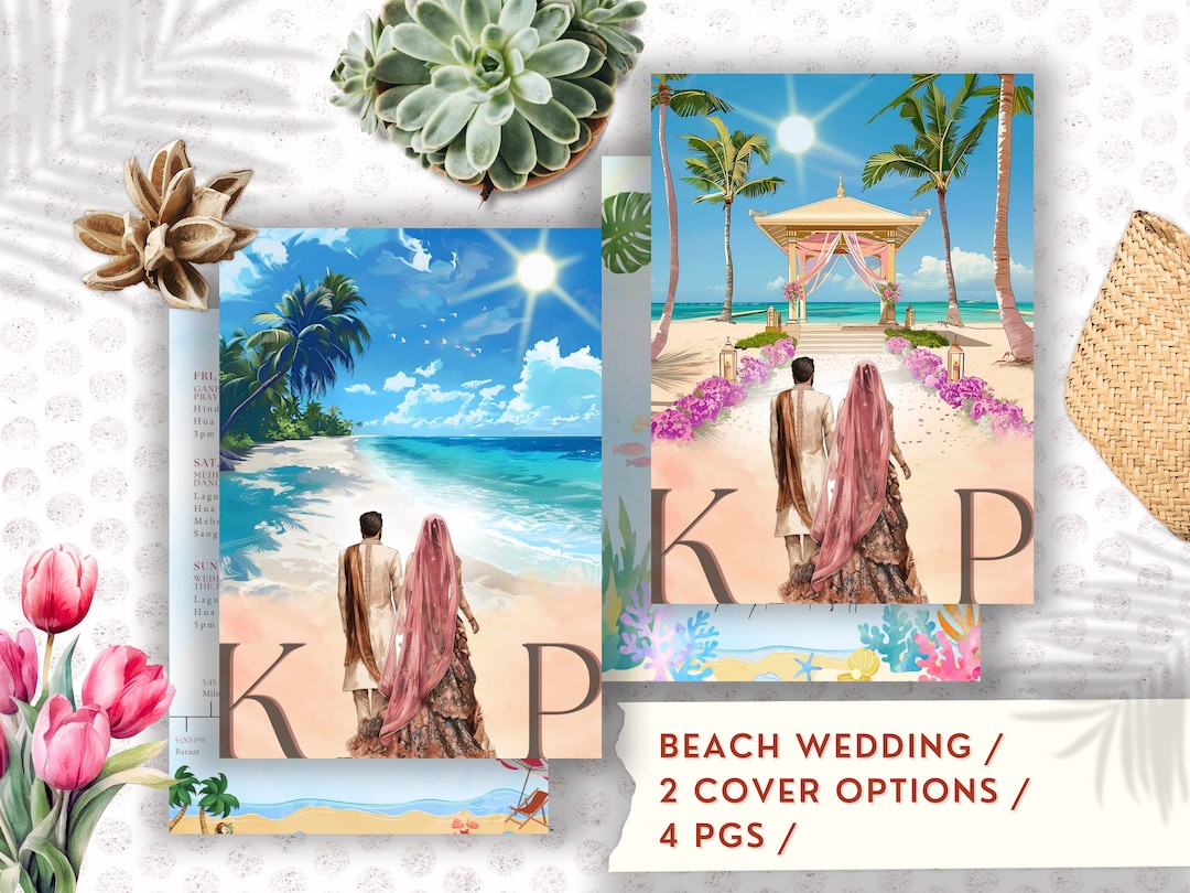 Beach Wedding Indian Invitation Illustration Hindu Digital Invitation ...