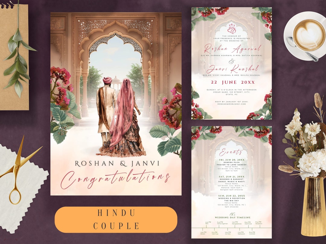 Traditional Indian Wedding Invitation Illustration Indian Mughal ...