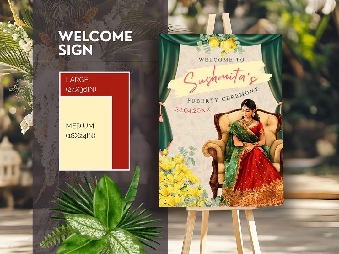 Puberty Ceremony Welcome Sign Indian Welcome Sign Half Saree Welcome ...
