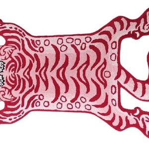 Hand-tufted Wool Tiger Rug: Red Pink Animal Carpet - Etsy