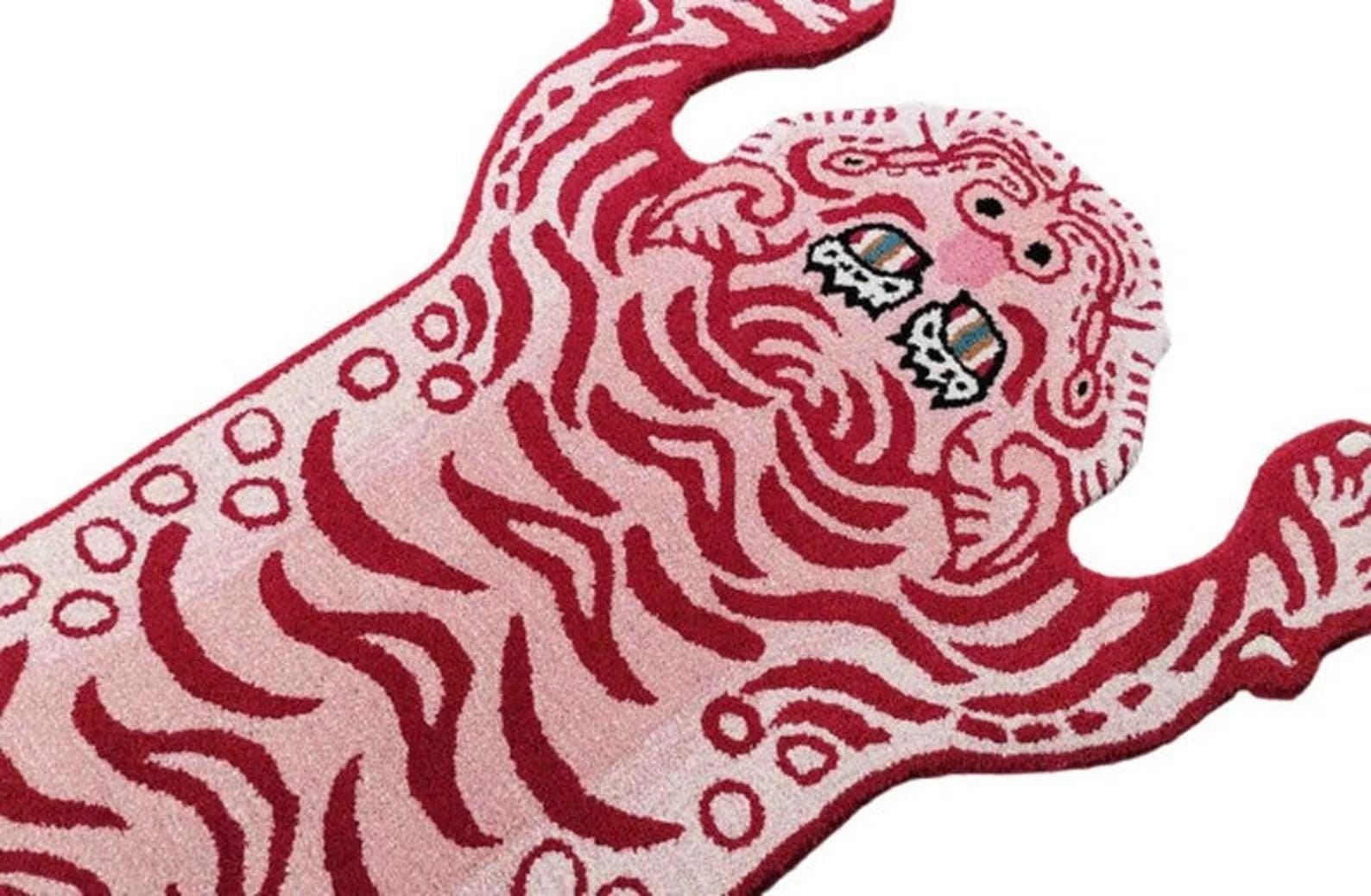 Hand-tufted Wool Tiger Rug: Red Pink Animal Carpet - Etsy