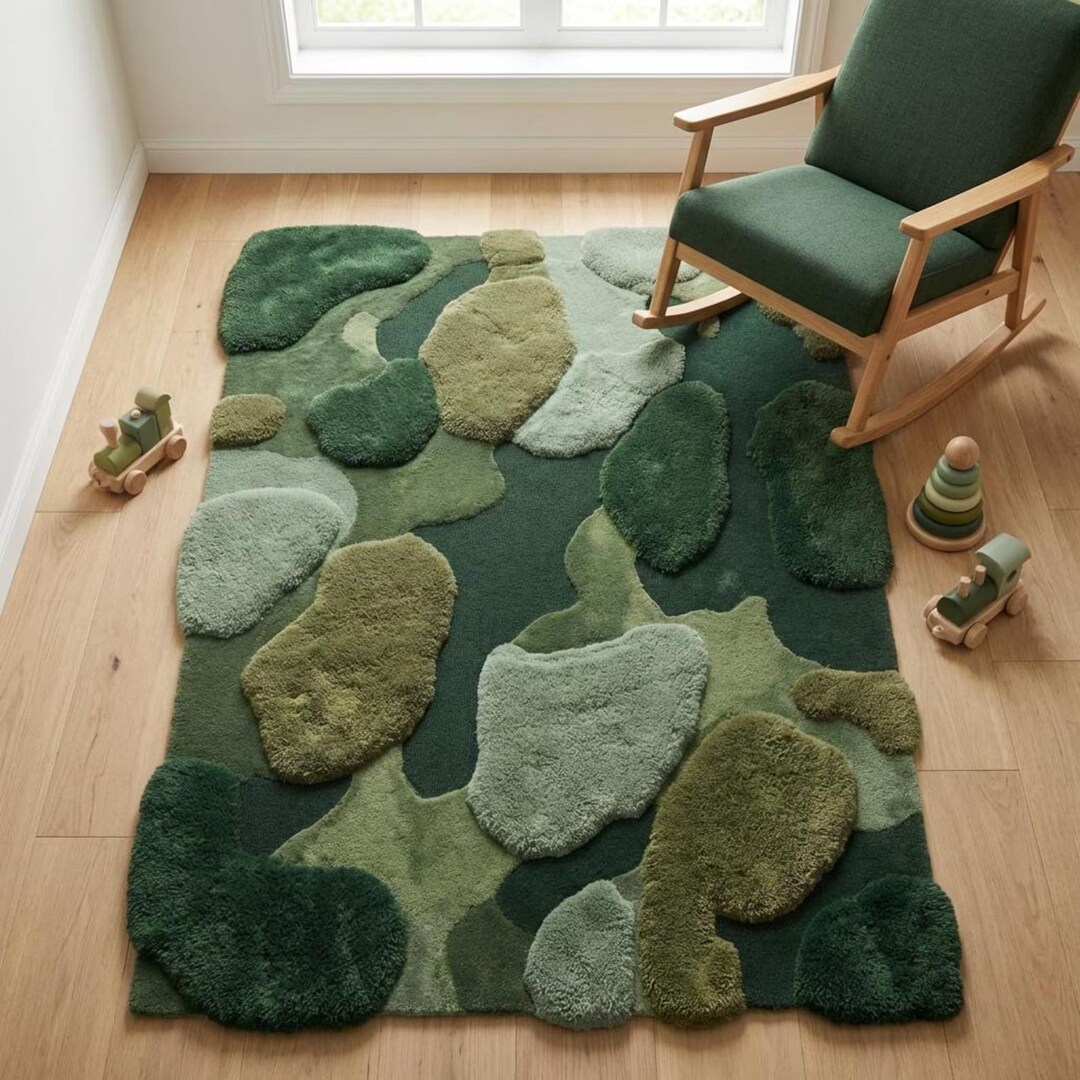Moss Rug Hand Tufted Green Abstract Area Rug - Etsy