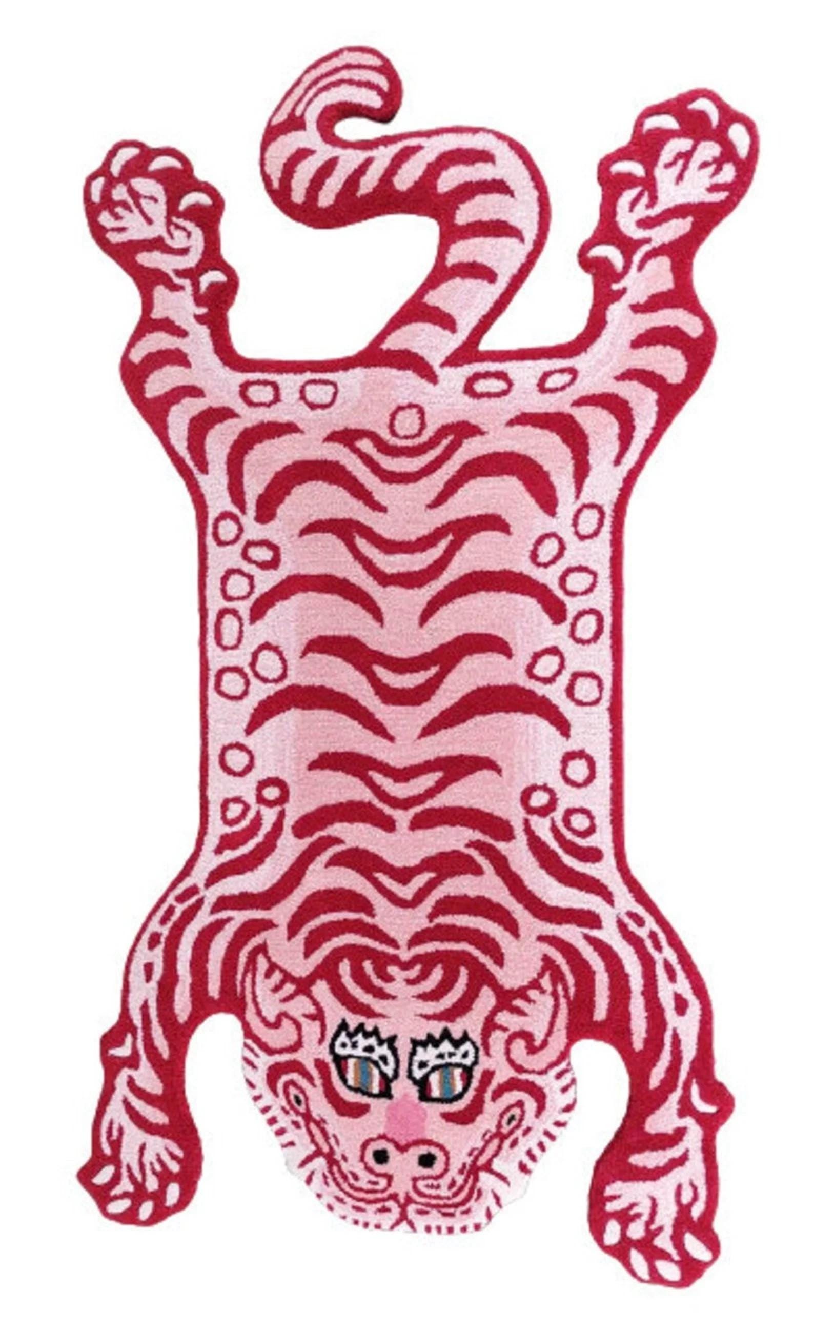 Hand-tufted Wool Tiger Rug: Red Pink Animal Carpet - Etsy