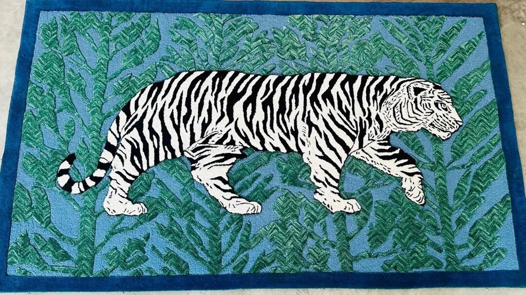 Hand-tufted Wool Rug: Blue Tiger Design, Loop Cut Area Rug - Etsy