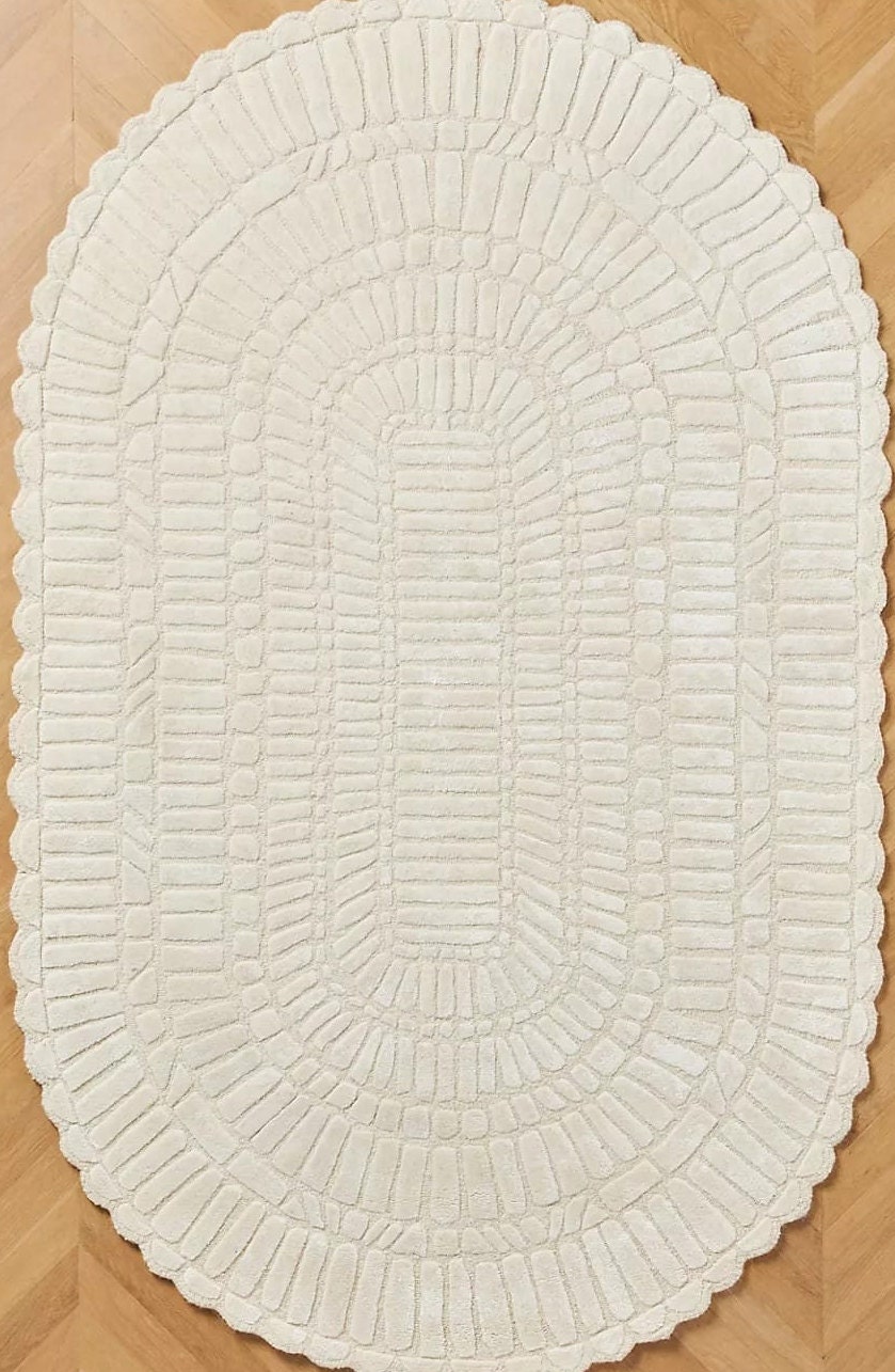 Hand Tufted New Zealand Wool Rug: Beige Cut Loop Design - Etsy