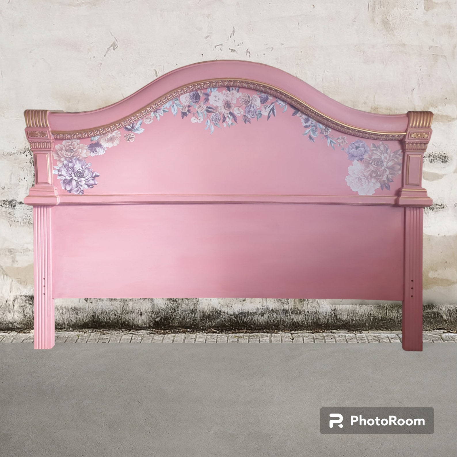 Upcycled King Headboard: Pink Floral, Gold Gilding, Ornate Carvings ...
