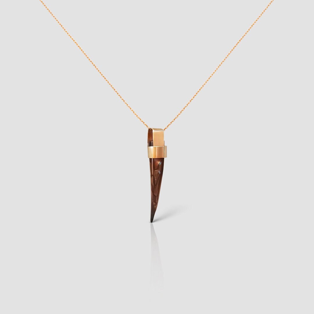 Handmade 18k Solid Gold Horn Necklace Minimal Horn Handmade Pendant 14K ...