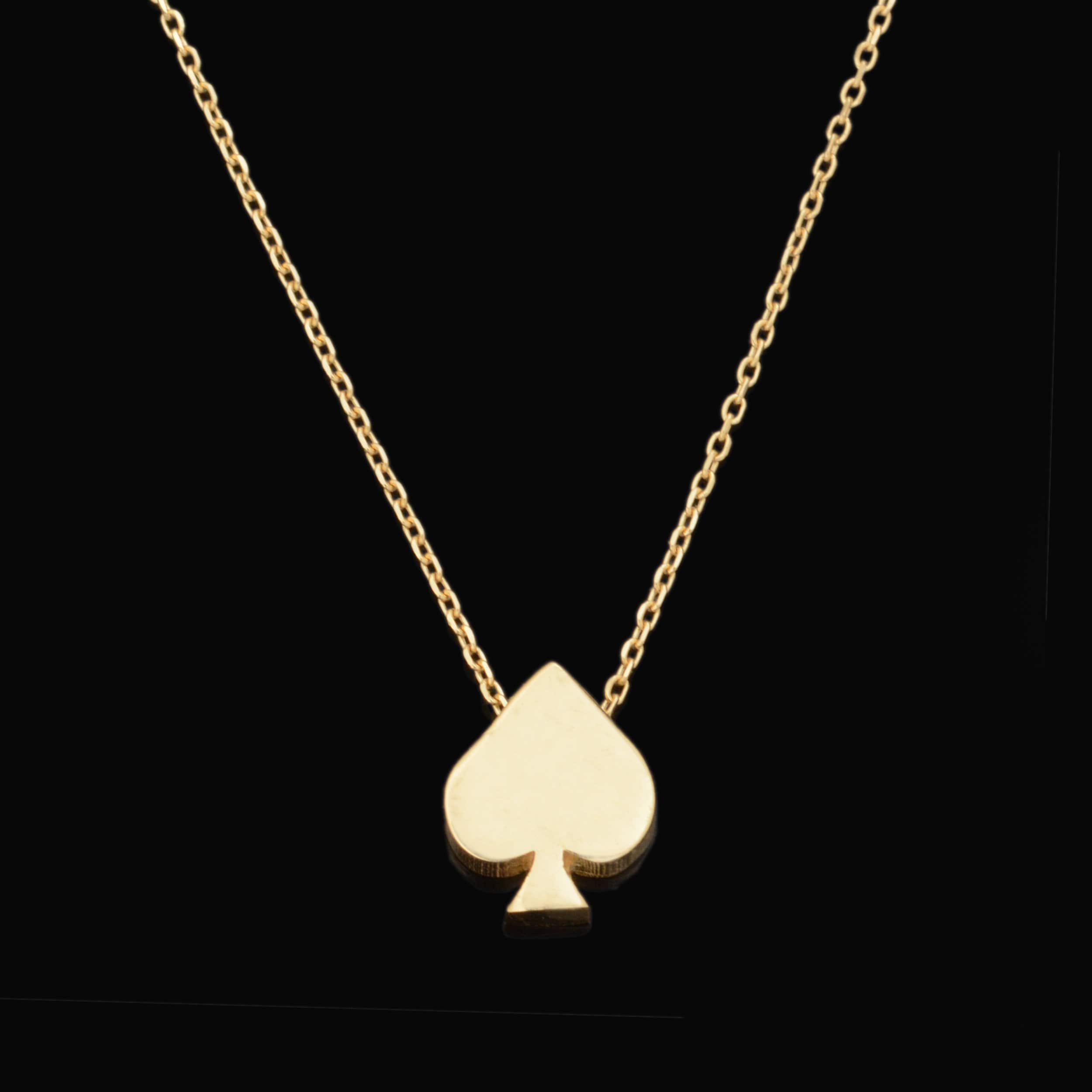 Ace of Spades Poker Necklace, 18k Solid Gold Handcrafted Spades Pendant ...