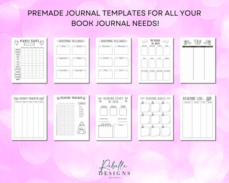 Book Reading Bundle Tracker Printable Pages Bullett Journal Book ...