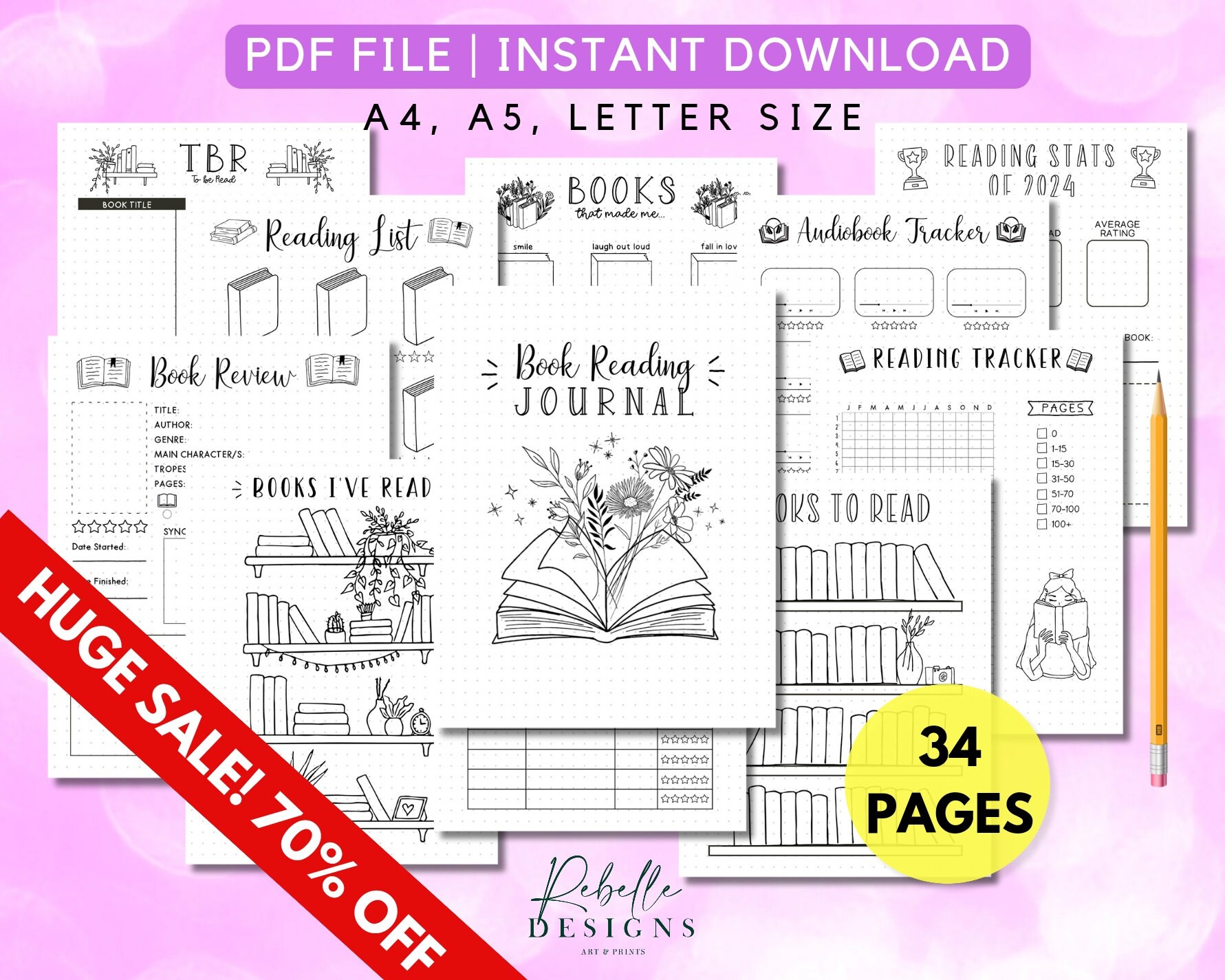 Book Reading Bundle Tracker Printable Pages Bullett Journal Book ...
