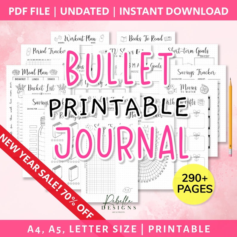 Journal Printable Trackers Bullet Pages Bundle Undated Premade Planner 2024 Digital Bullett Bujo ...